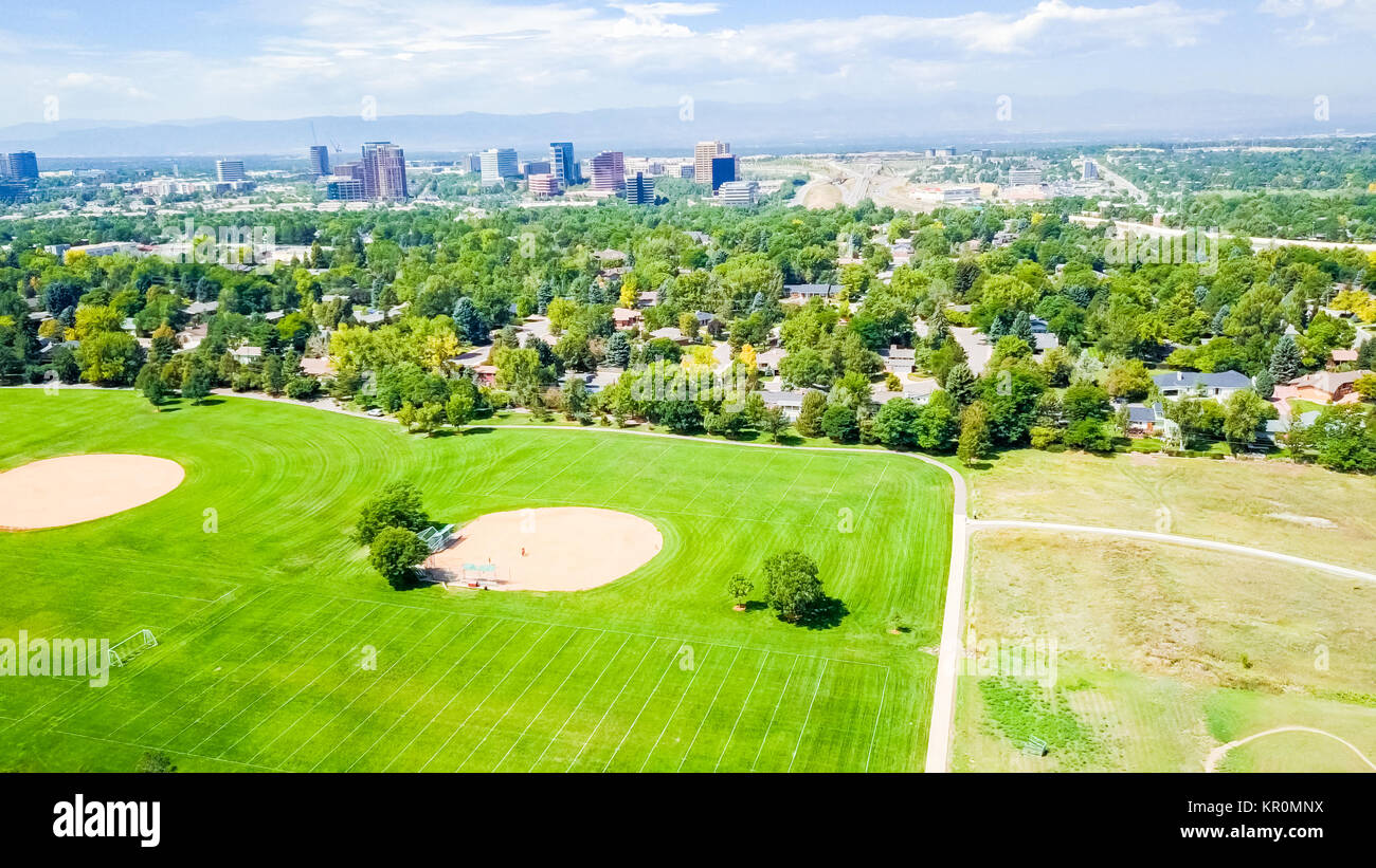 Aerial view of baseball fields in suburbia Stock Photo - Alamy