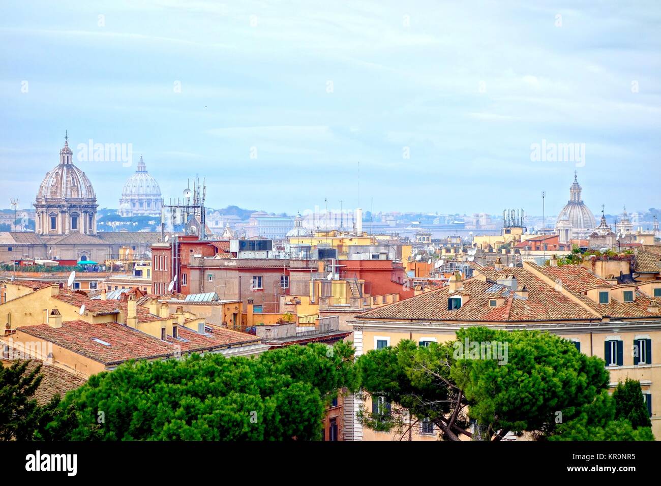 Aerial view of Rome, Italy rooftops in a cityscape looking towards the ...