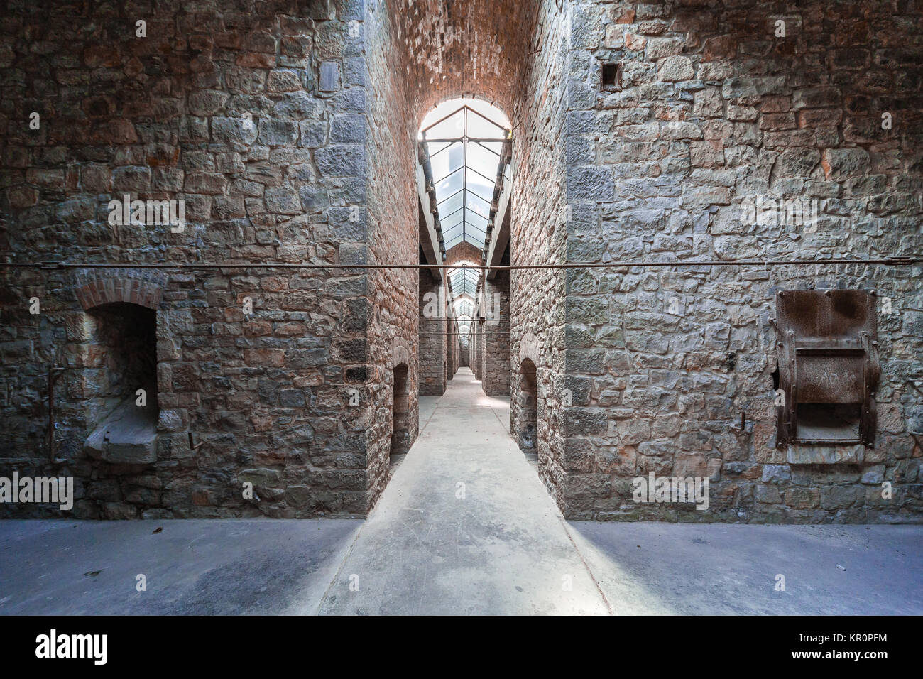 industrial Urban underground background with Brick wall under windows ...