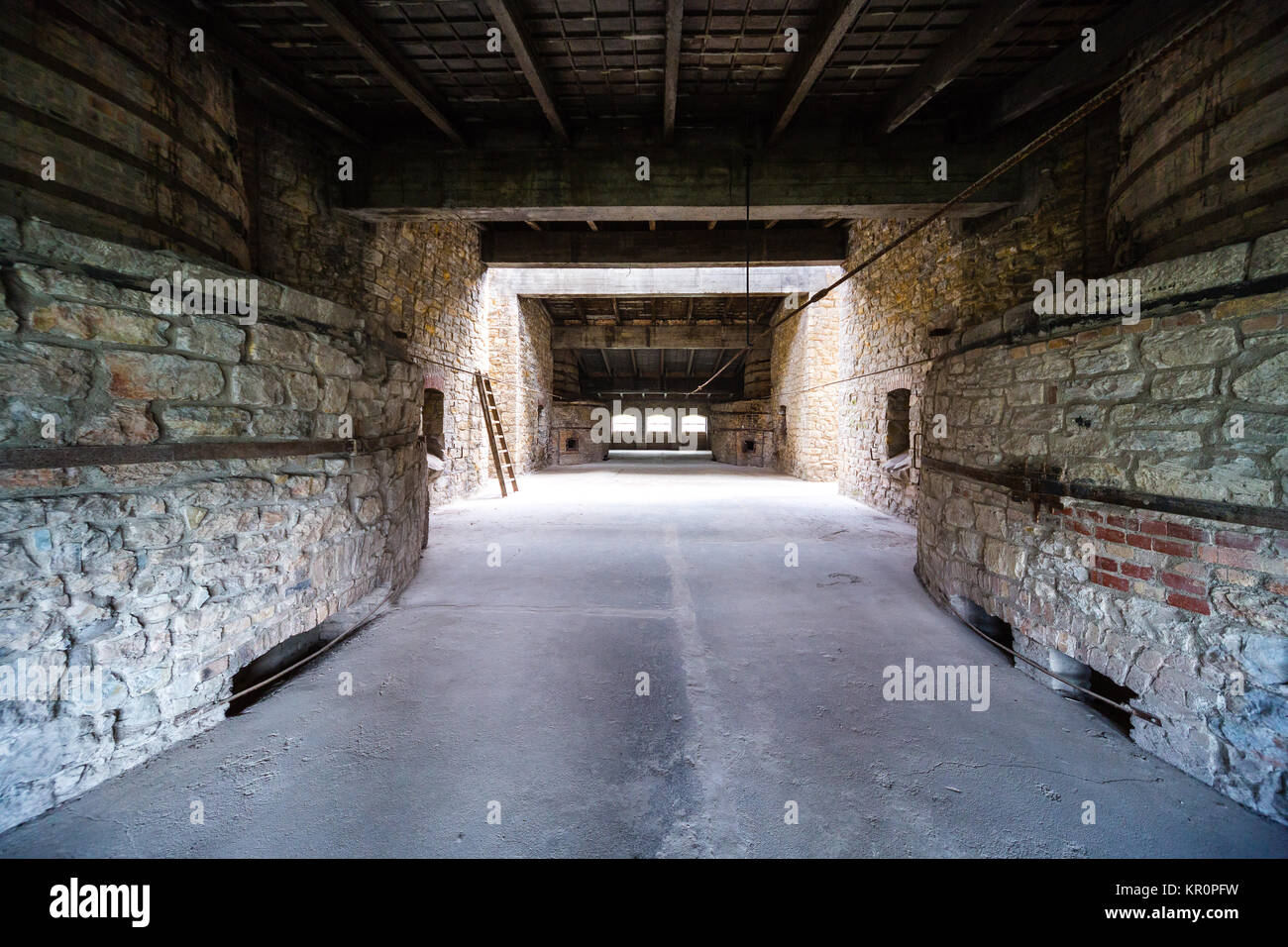 Industrial interior of an old factory building with brick walls Stock ...