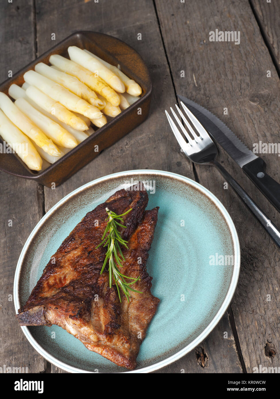 Grilled rips with shite asparagus Stock Photo - Alamy