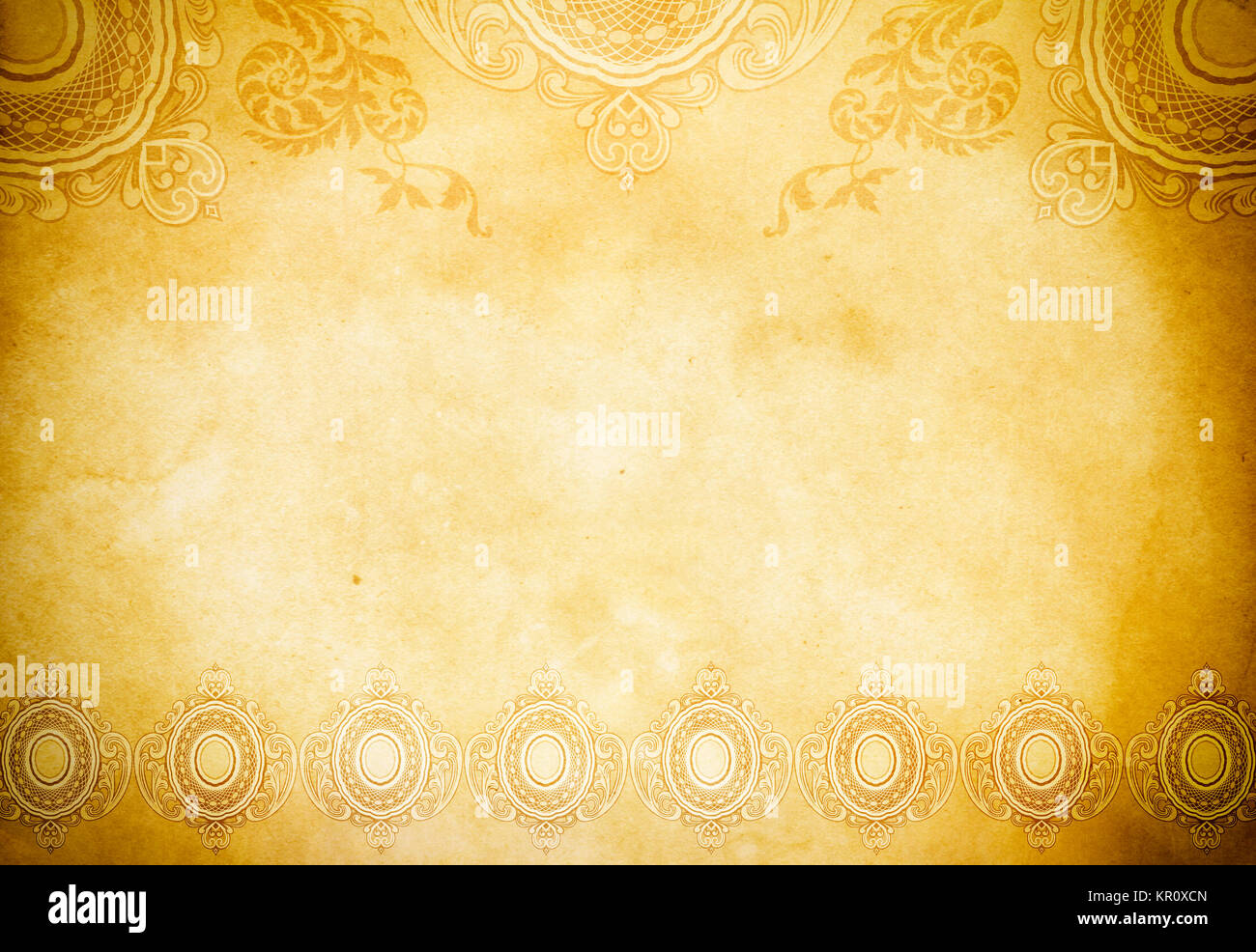 Old grunge paper backdrop with decorative old-fashioned ornaments and ...