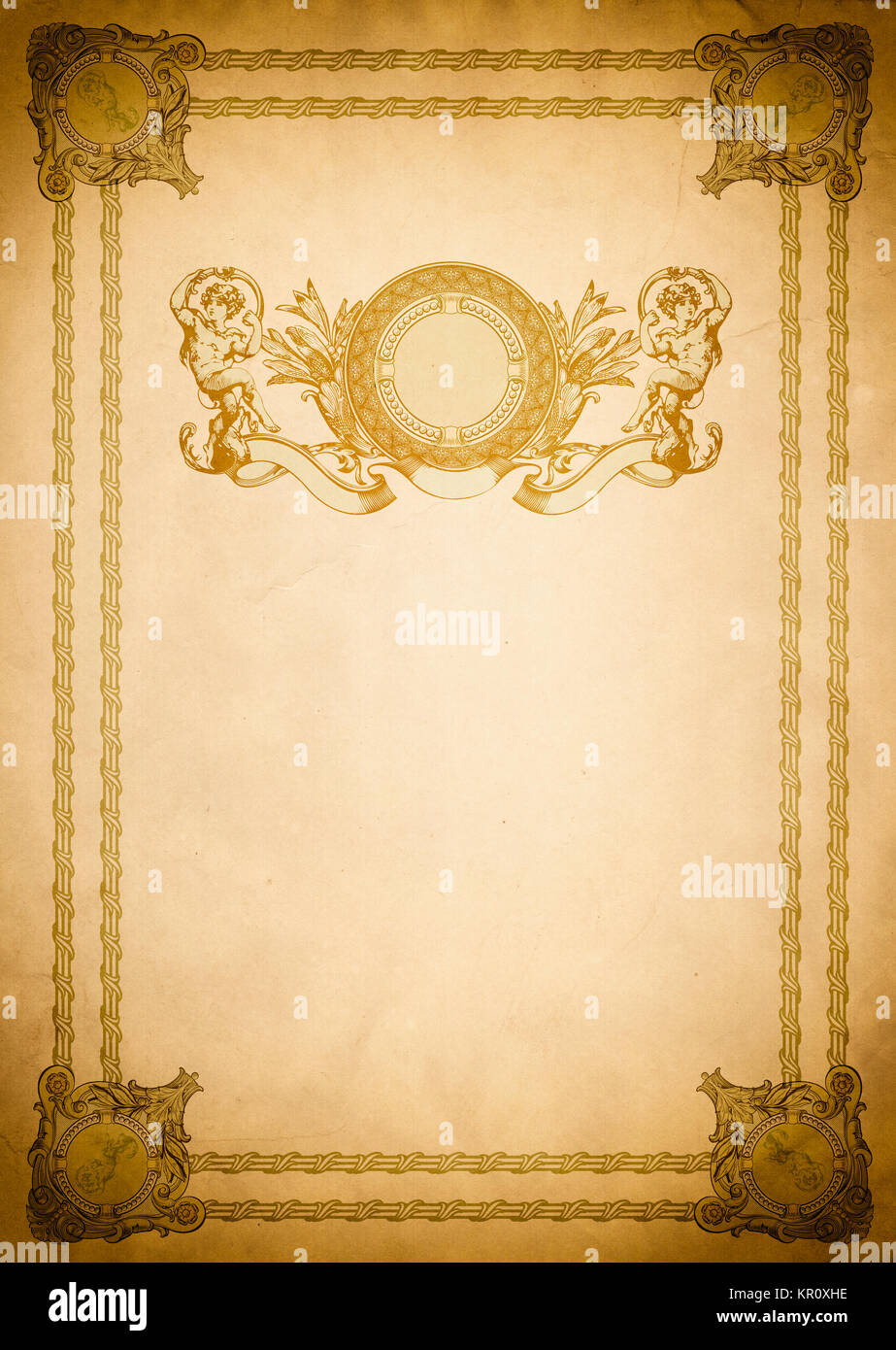 Background of old grunge paper with vintage frame. Vintage border ...