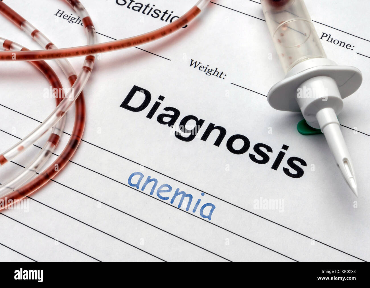 Diagnostic form, Anemia, drip irrigation equipment with traces of blood ...
