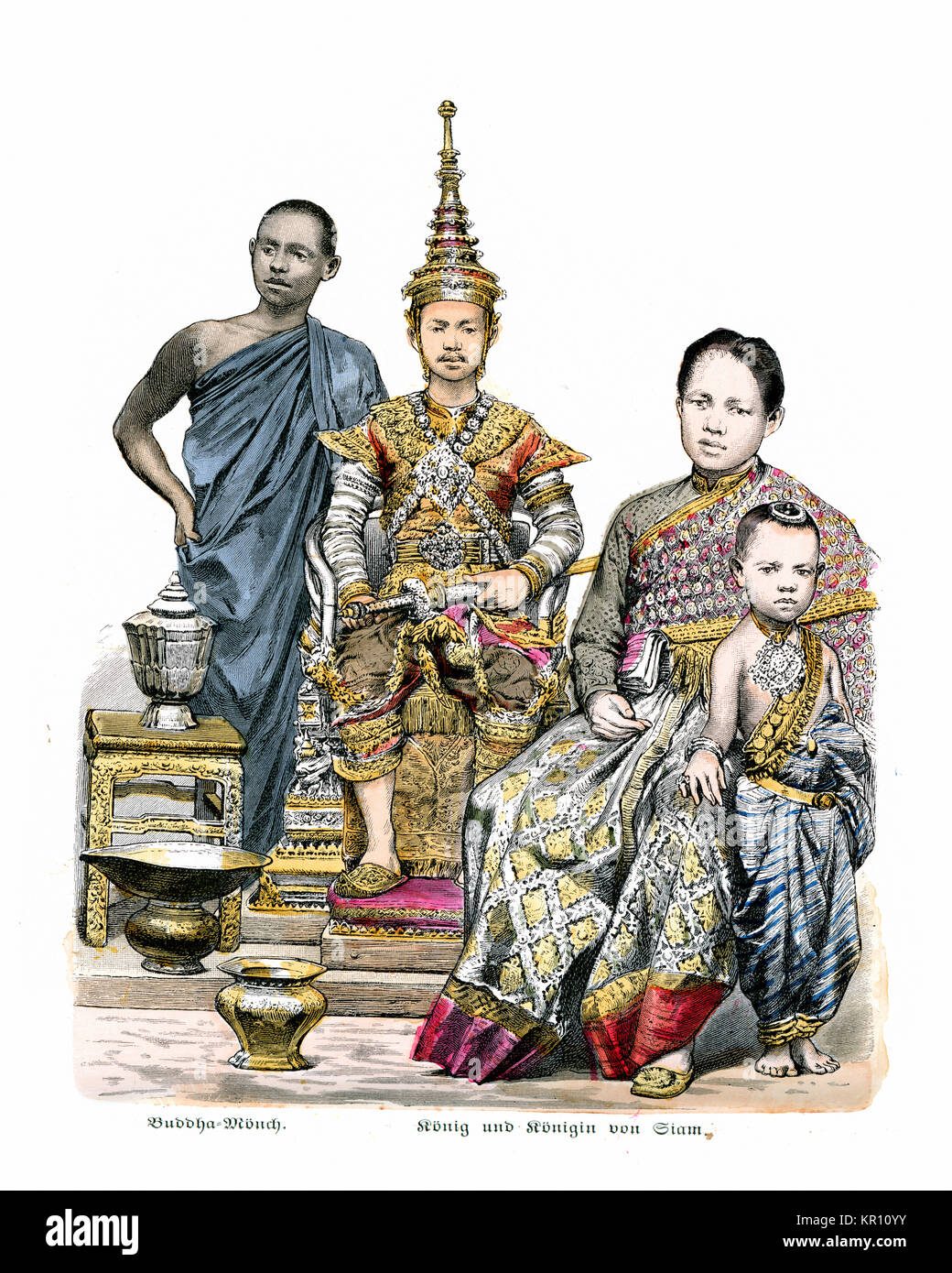 Buddist Monk and King and Queen of Siam. 1886 Stock Photo - Alamy