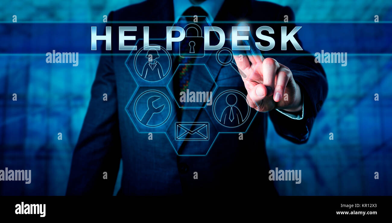 Business Person Pressing HELP DESK Stock Photo - Alamy