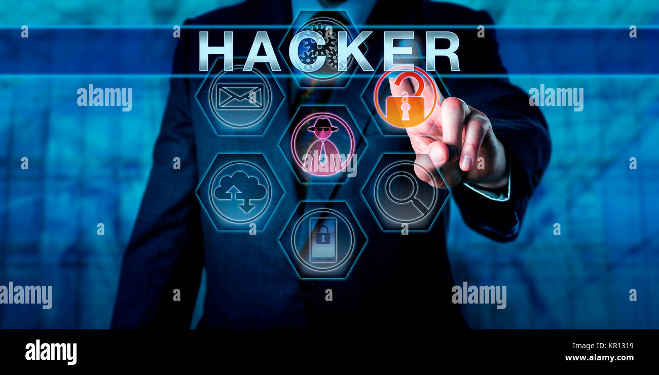 Computer Security Expert Pressing HACKER Stock Photo - Alamy