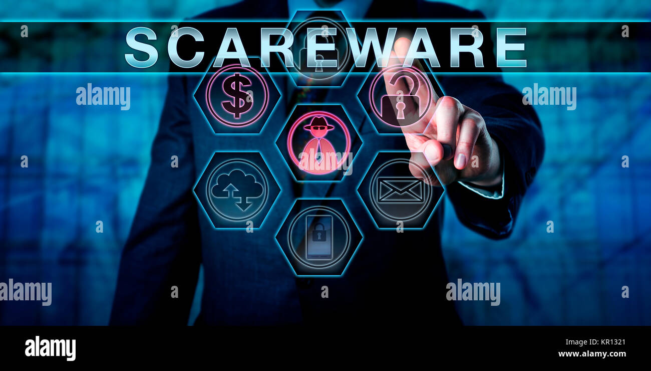 White Collar Trickster Pressing SCAREWARE Stock Photo - Alamy