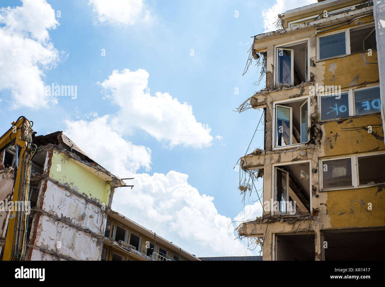 Ruins of demolitioned crashed building with cables Stock Photo - Alamy