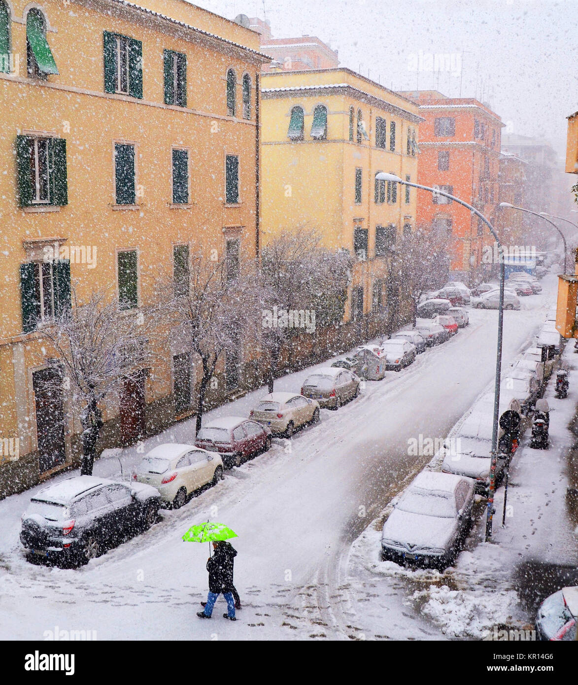 buildings under snow in the city Stock Photo - Alamy