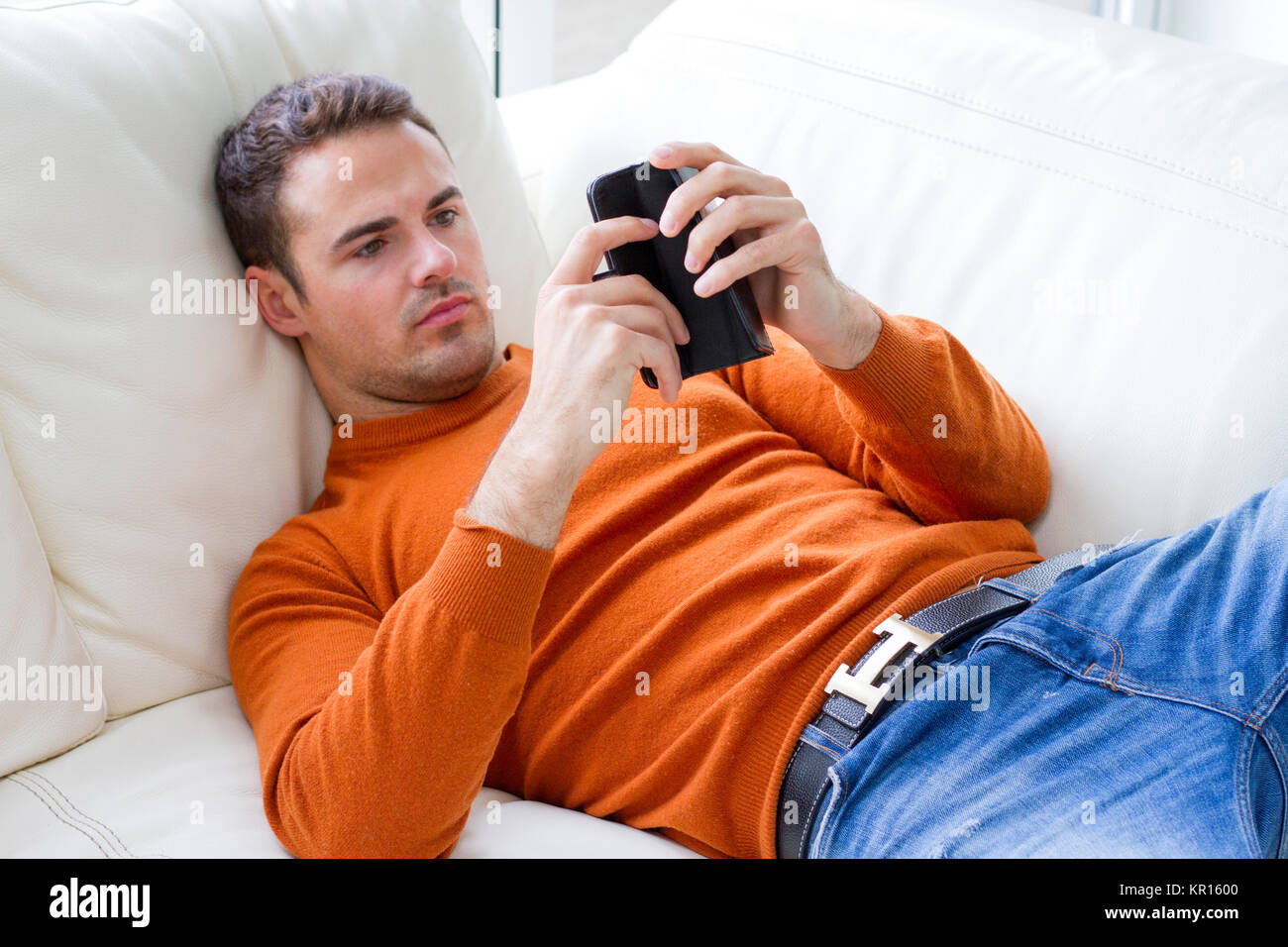 Man Using His Mobile Phone Stock Photo - Alamy