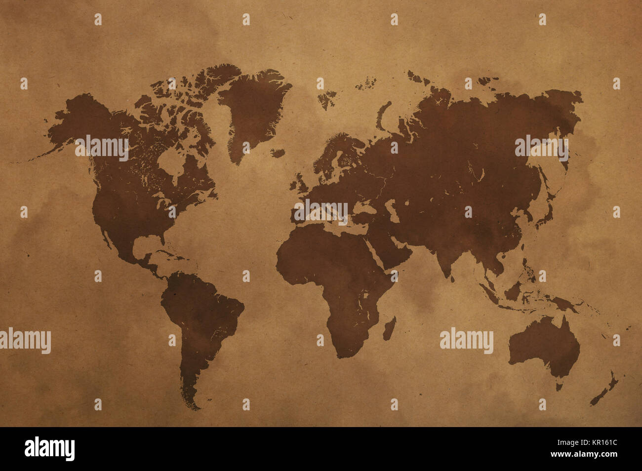 Brown world map on old vintage paper parchment Stock Photo - Alamy