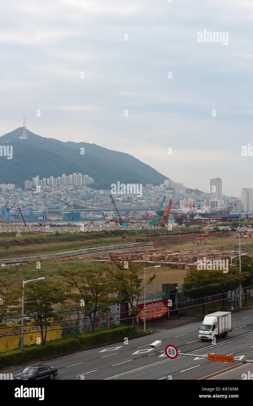 Busy Street movement at downtown Busan, South Korea, cloudy day Stock ...