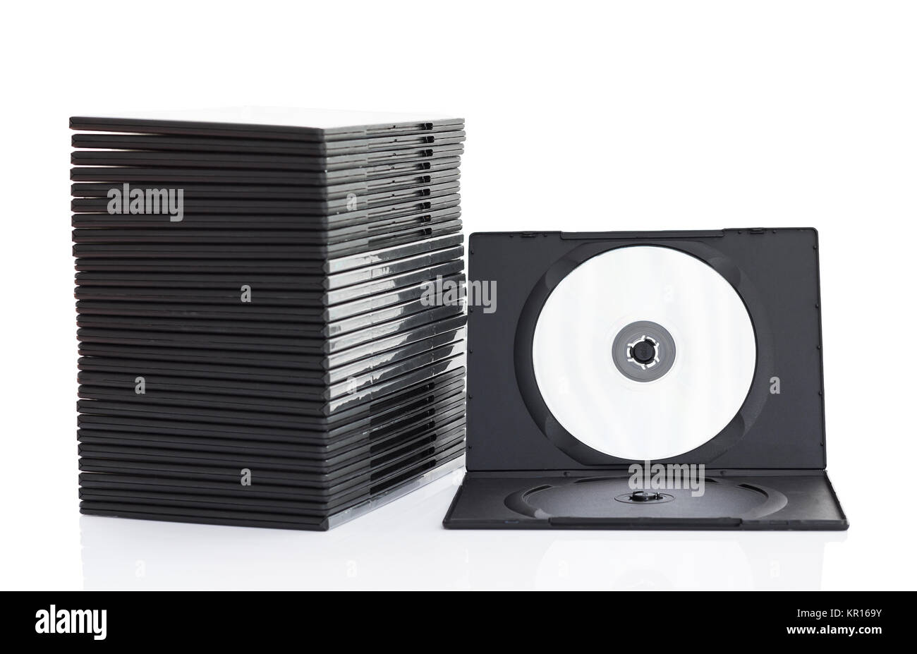 Dvd boxes with disc on white background Stock Photo - Alamy
