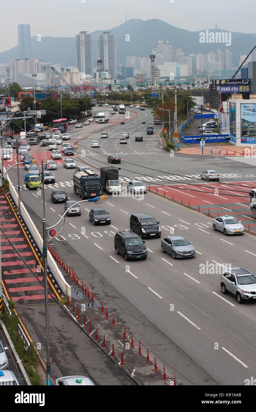 Busy Street movement at downtown Busan, South Korea, cloudy day Stock ...