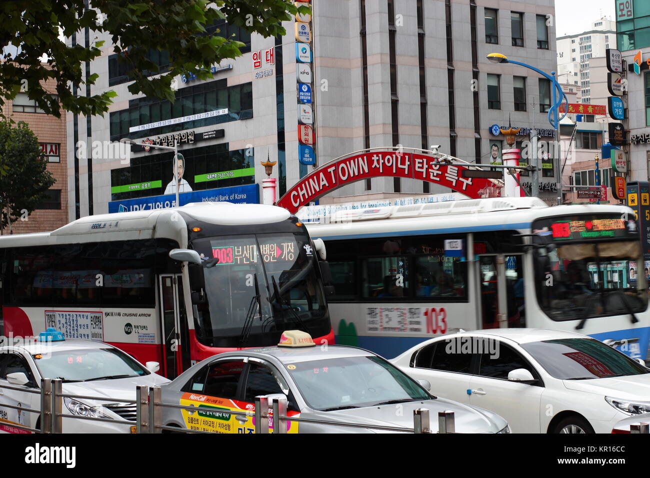 Busy Street movement in front China Town at downtown Busan, South Korea ...
