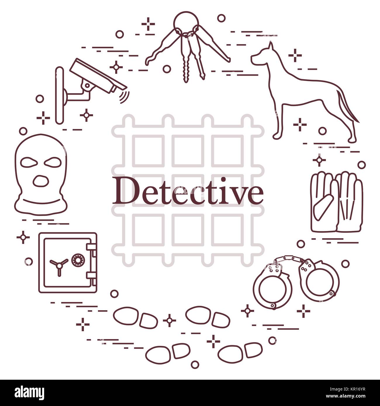 Criminal and detective elements. Crime, law and justice vector icons ...