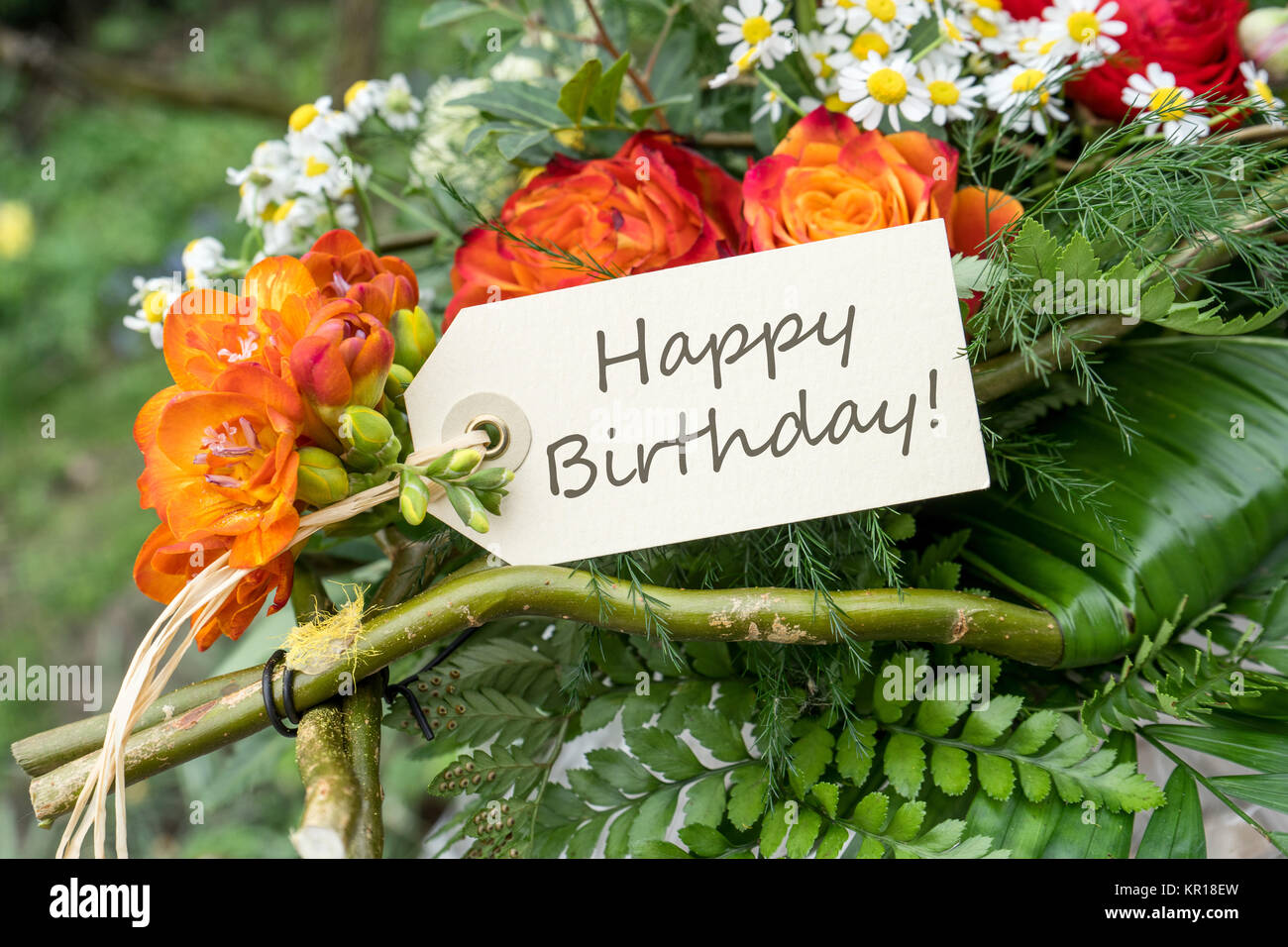 English Birthday Card with red flowers Stock Photo - Alamy
