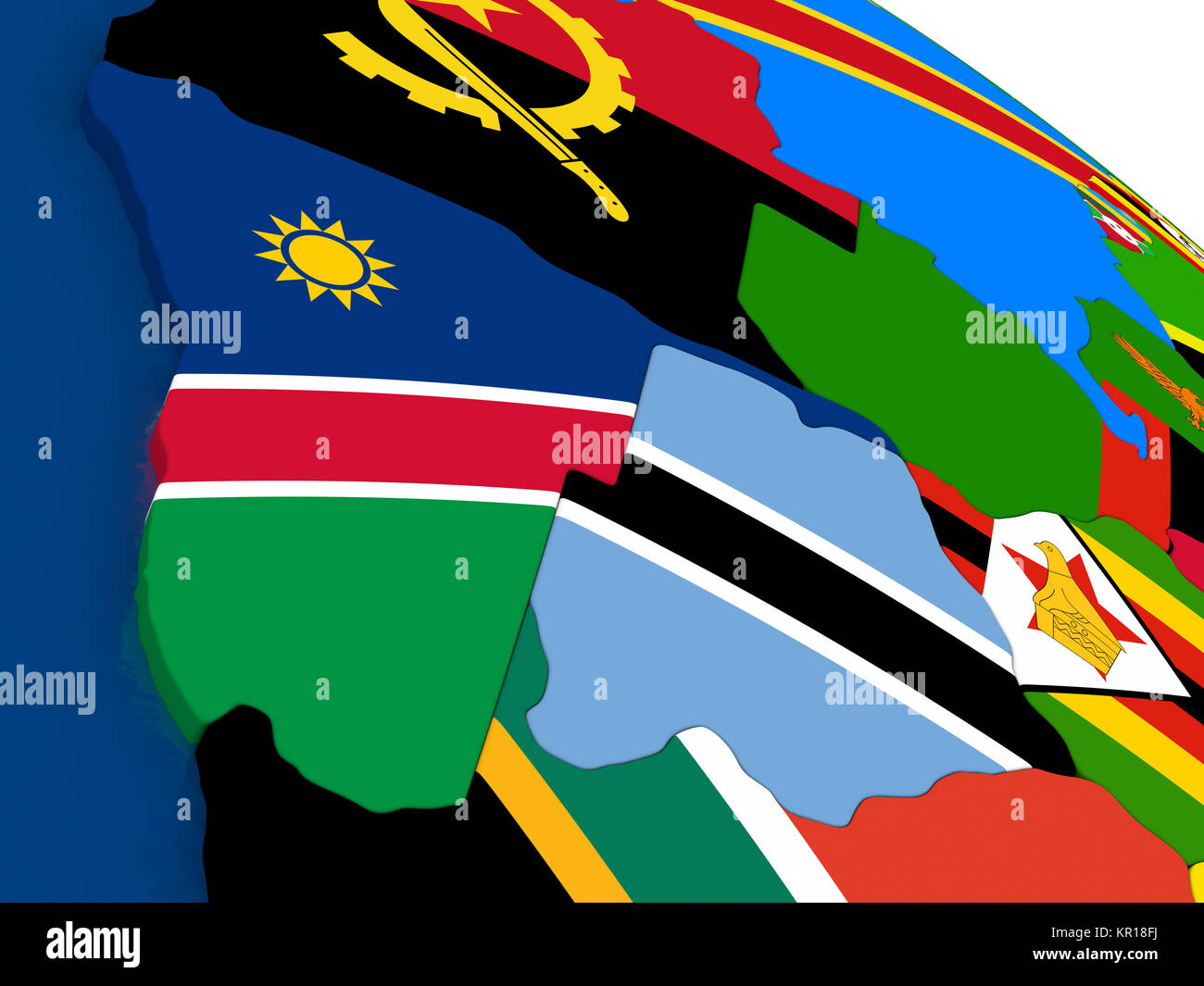 Namibia and Botswana on 3D map with flags Stock Photo - Alamy