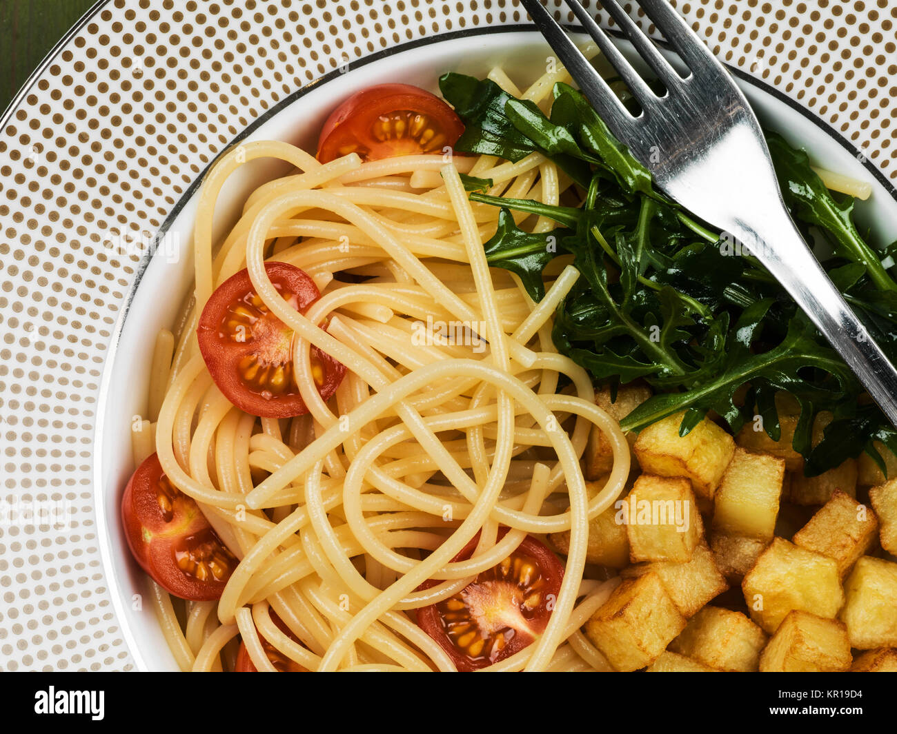 Italian Style Food of Spaghetti with Cherry Tomatoes Potatoes and ...