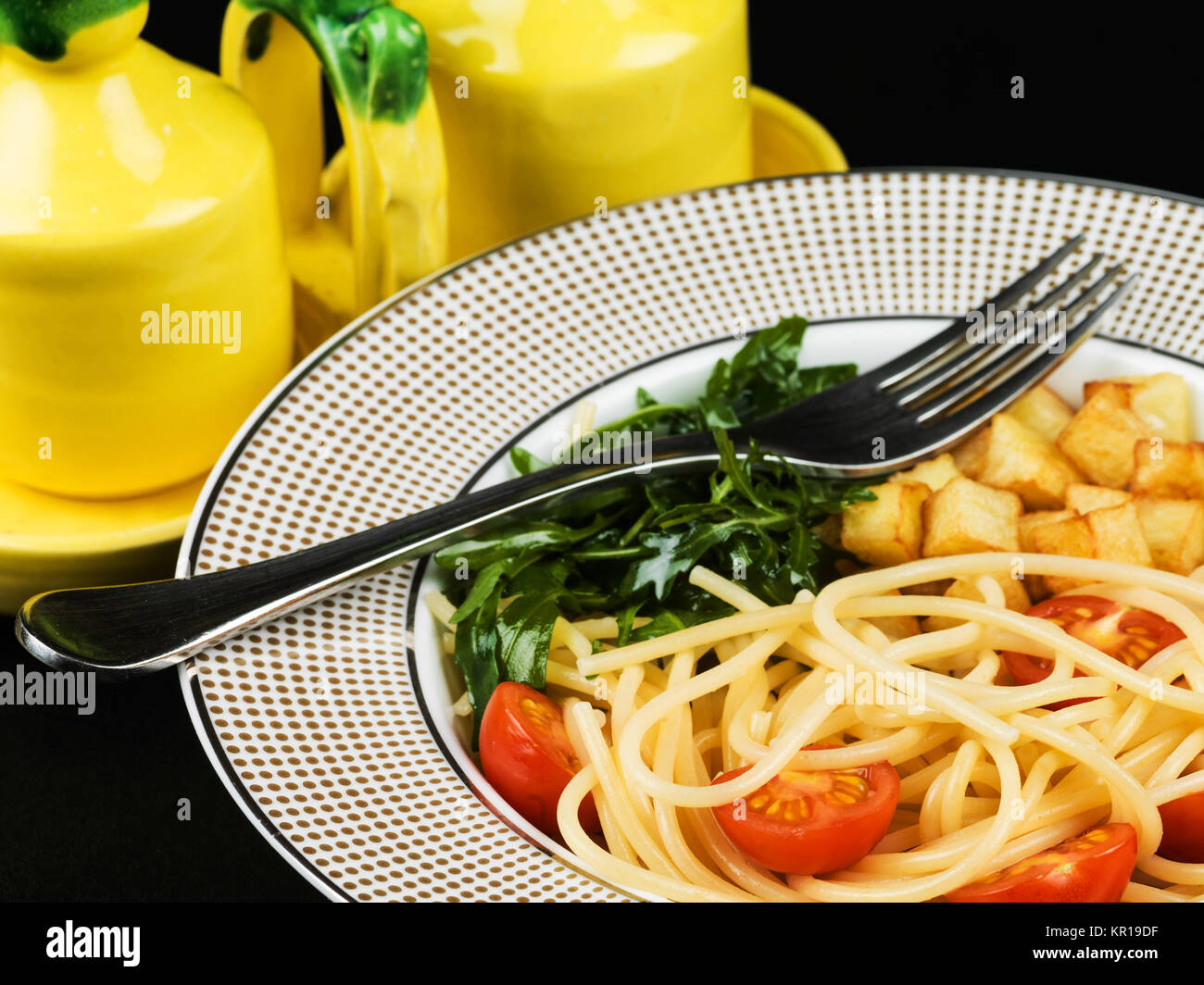 Italian Style Food of Spaghetti with Cherry Tomatoes Potatoes and ...