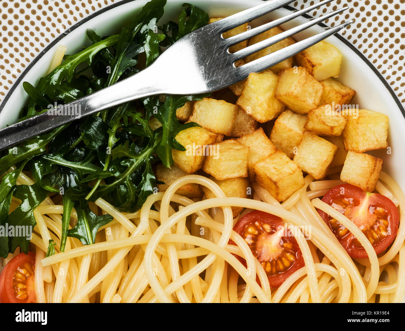 Italian Style Food of Spaghetti with Cherry Tomatoes Potatoes and ...