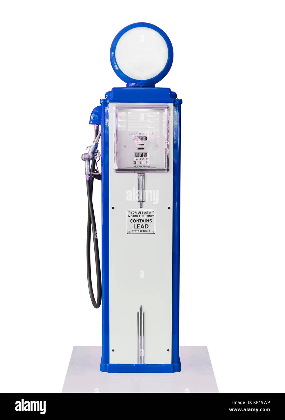 Vintage blue fuel pump on white background Stock Photo - Alamy