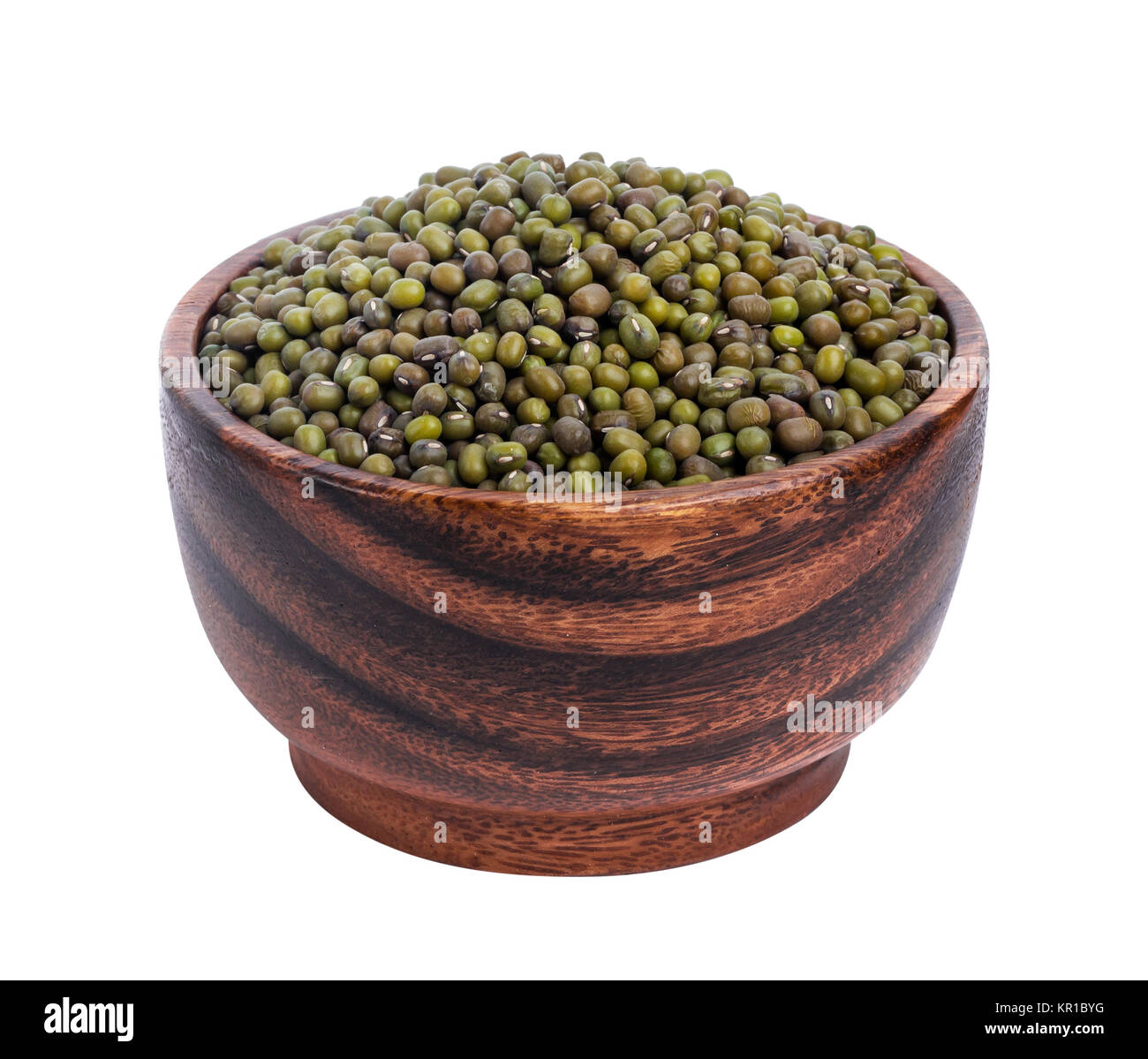 Green mung in wooden bowl isolated on white background Stock Photo - Alamy