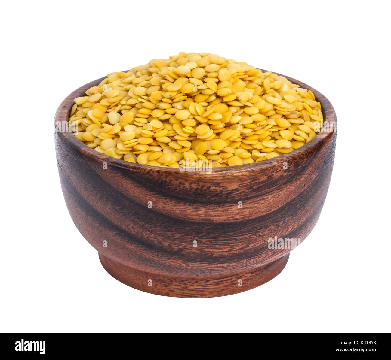 Yellow lentils in wooden bowl isolated on white background Stock Photo ...