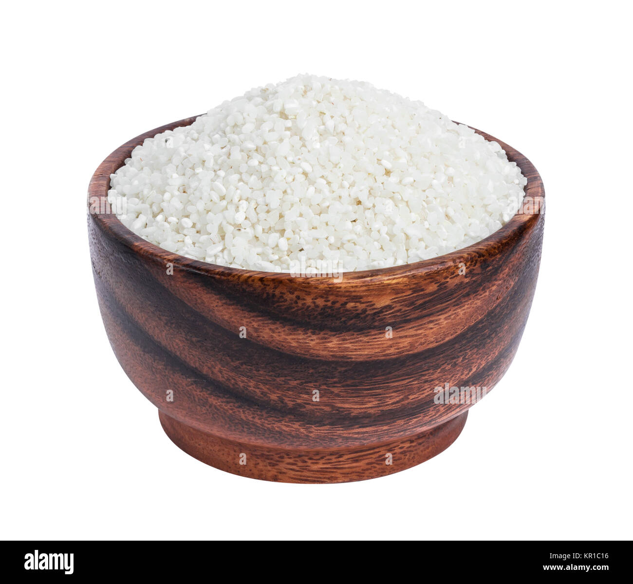 Small crushed rice in wooden bowl isolated on white background Stock ...