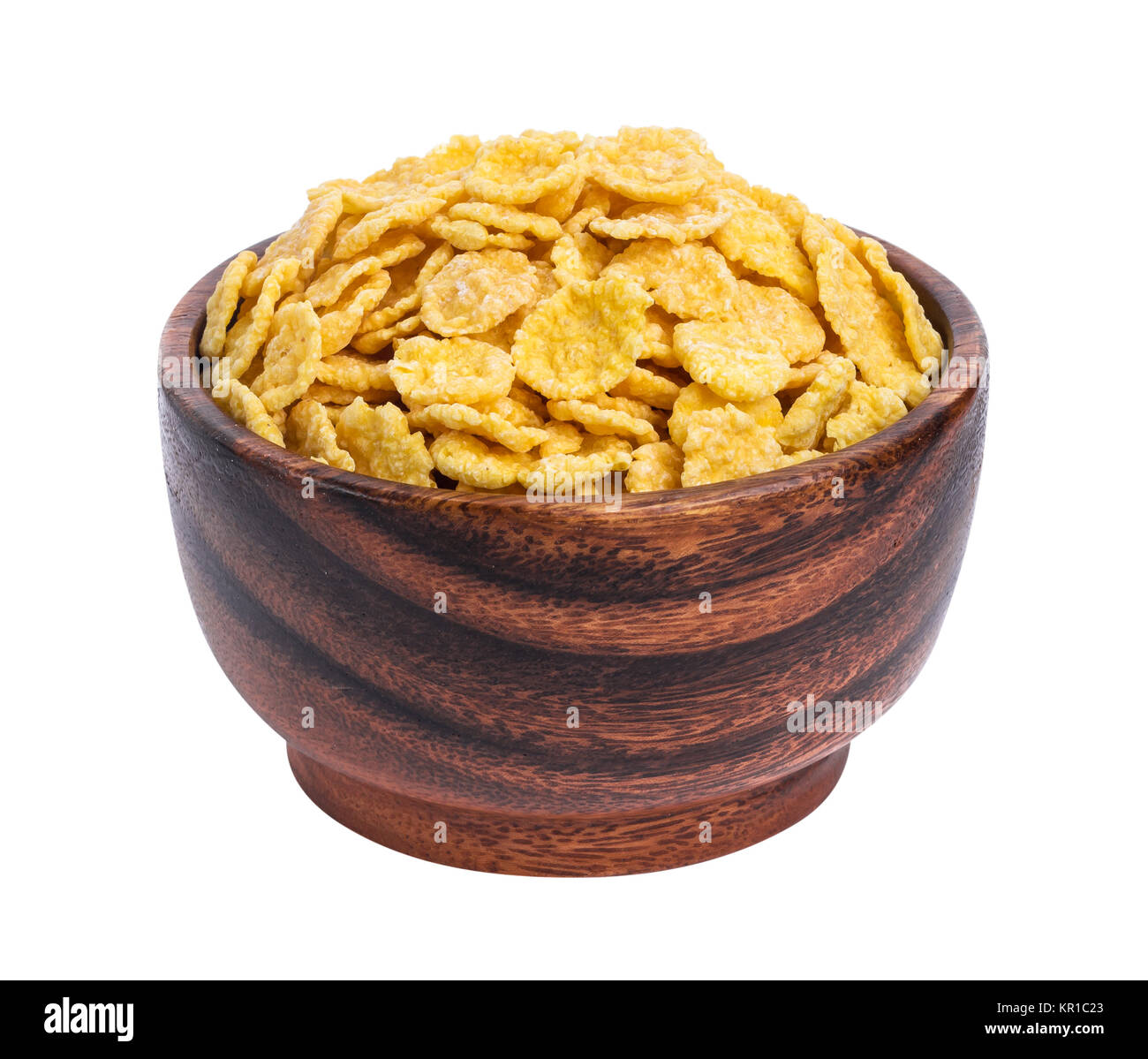 Corn flakes in wooden bowl isolated on white background Stock Photo - Alamy