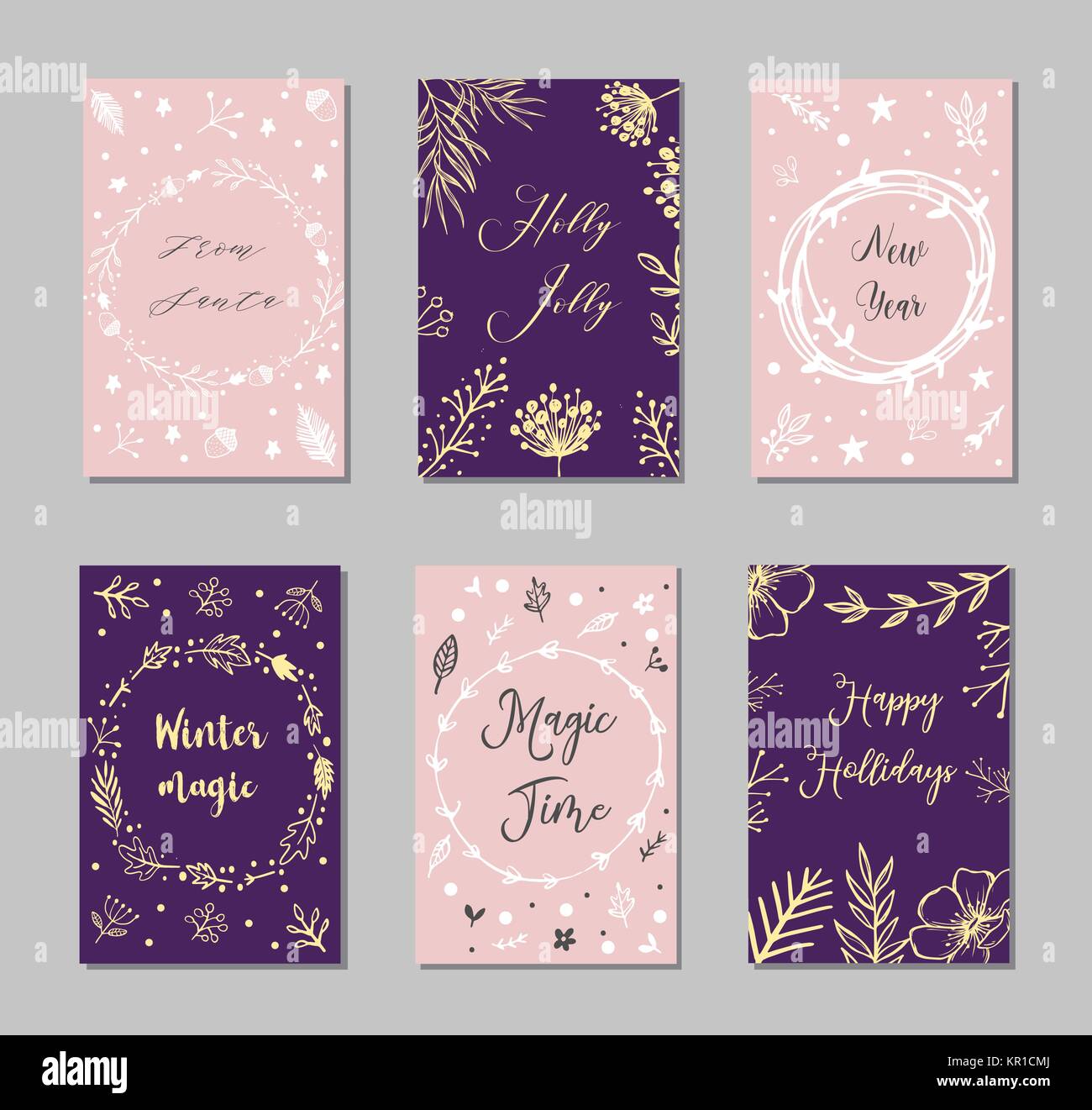 New Year and Merry Christmas decorative inscriptions.Typography set.The ...