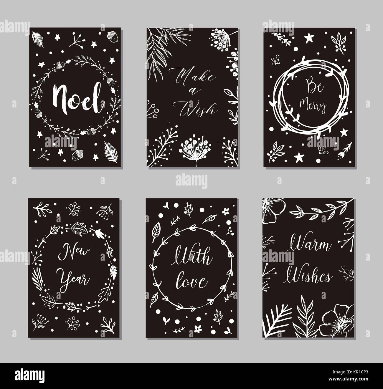 New Year and Merry Christmas decorative inscriptions.Typography set.The ...