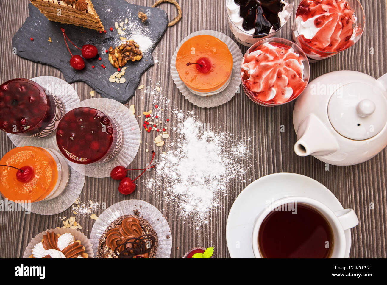 Table with fruit cakes Stock Photo - Alamy