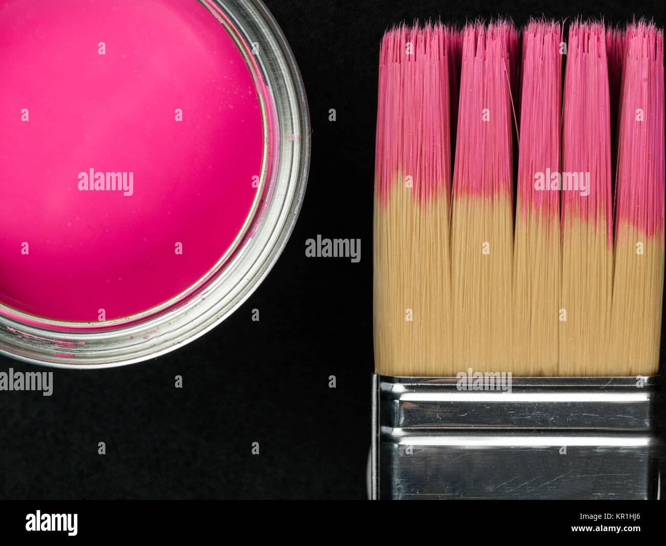 Open Tin of Pink Paint and a Paint Brush Stock Photo - Alamy