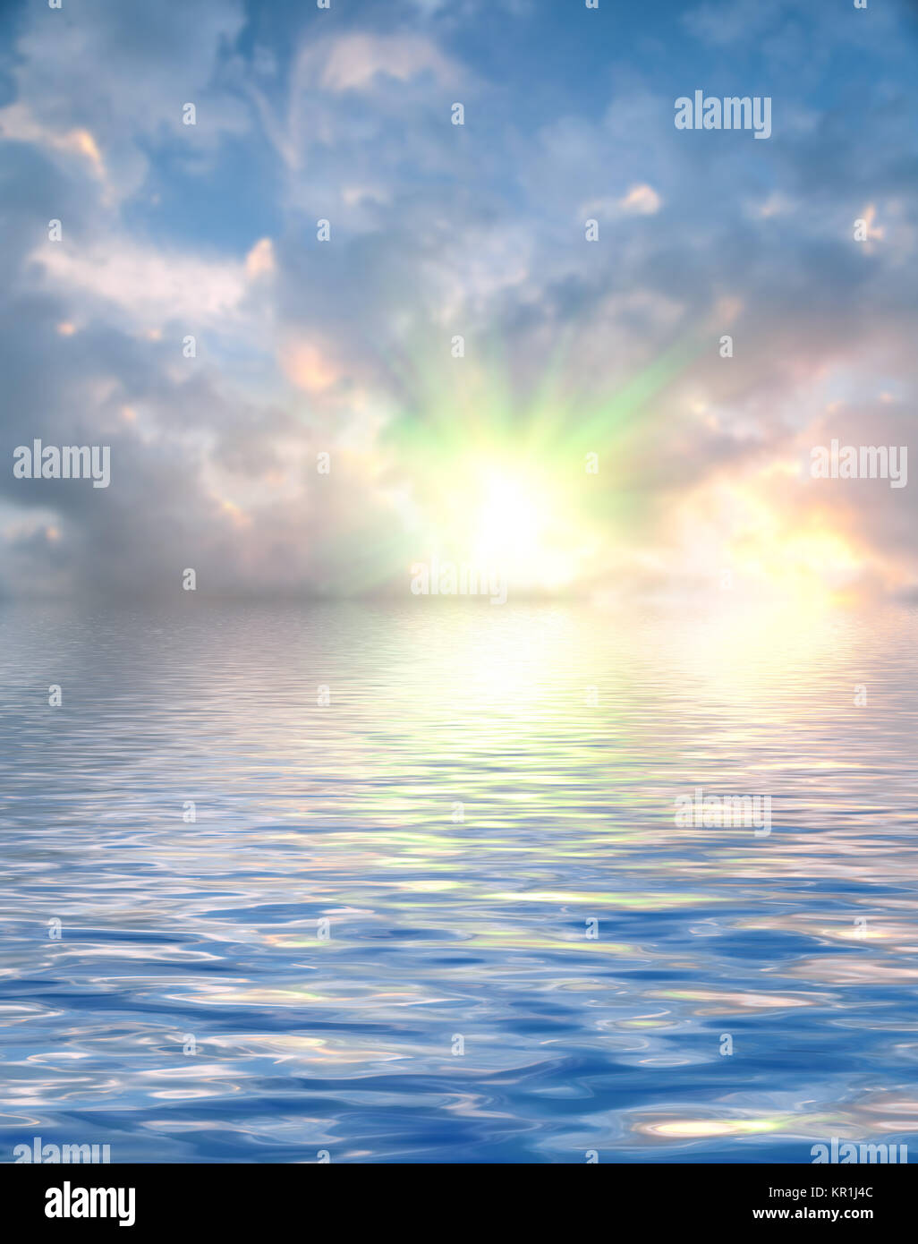 Surface water ripple and reflection of soft sky and clouds background ...