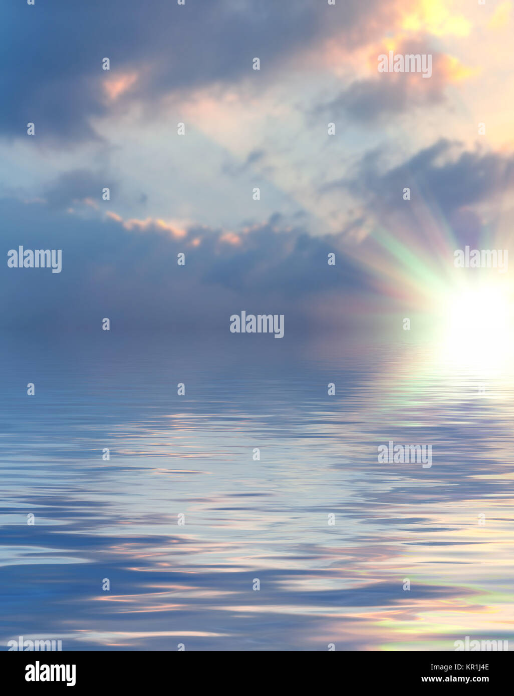 Surface water ripple and reflection of soft sky and clouds background ...