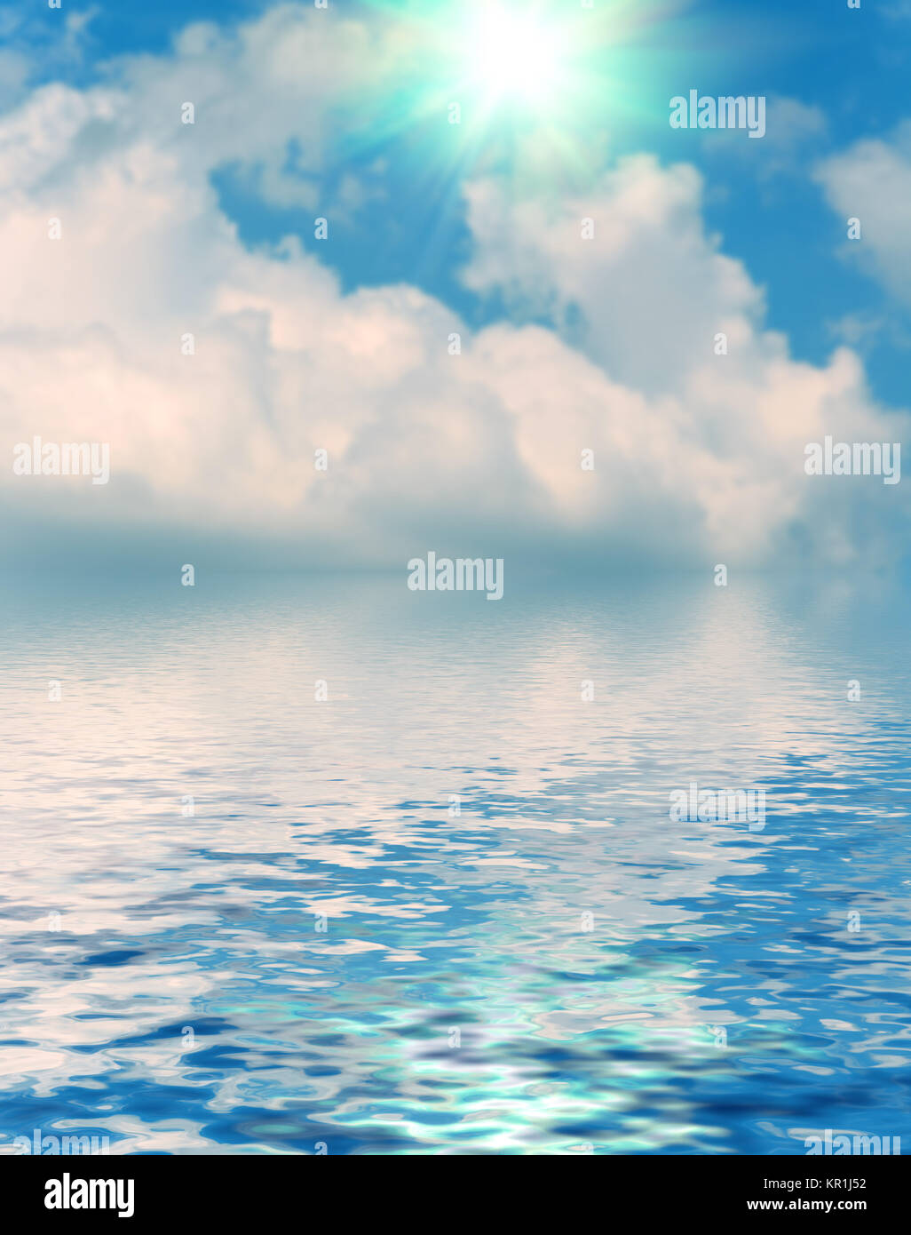 Surface water ripple and reflection of soft sky and clouds background ...