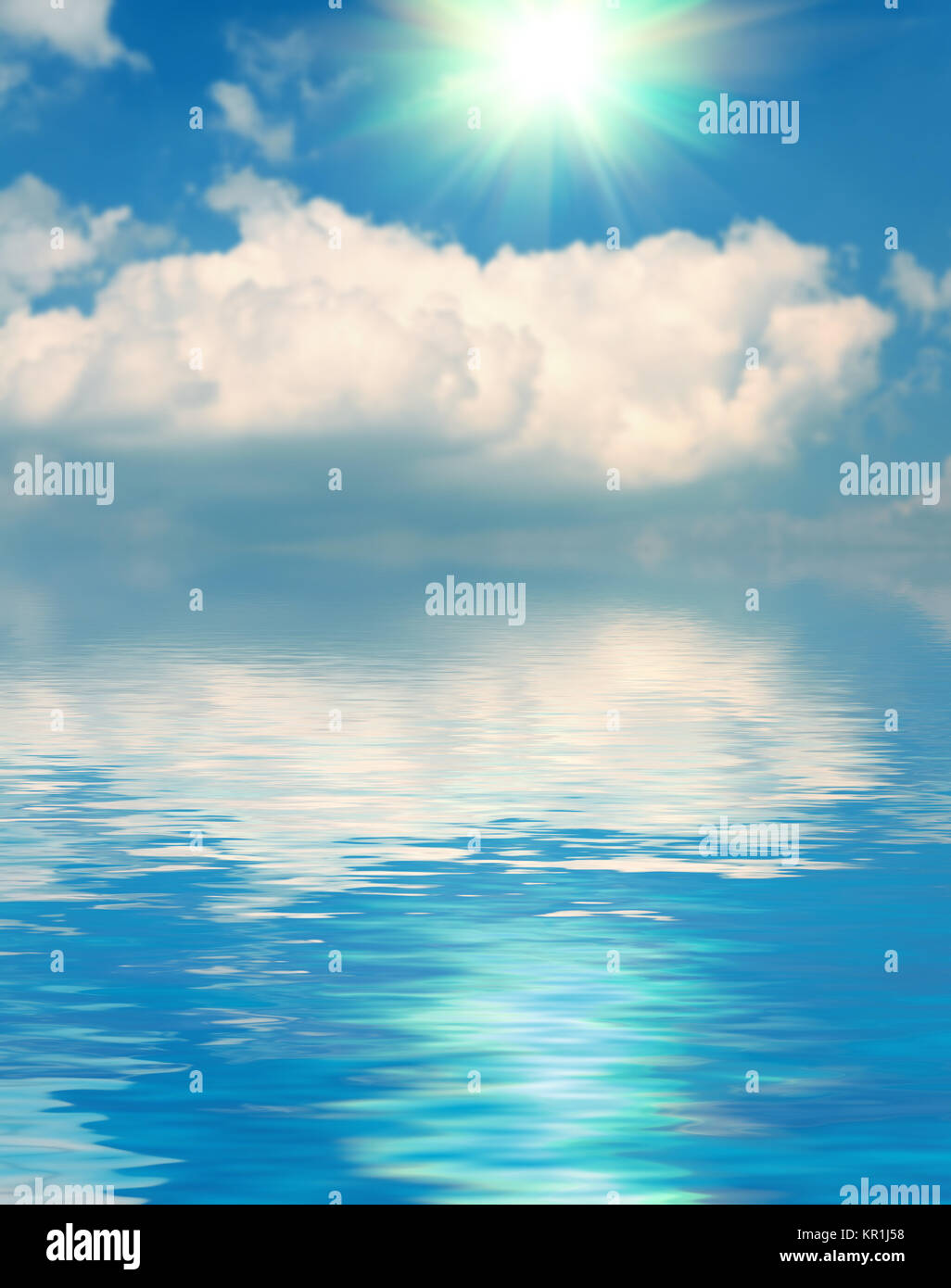 Surface water ripple and reflection of soft sky and clouds background ...