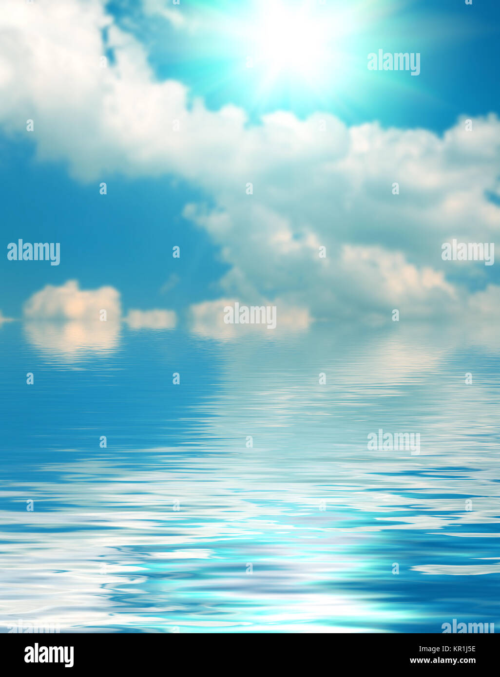 Surface water ripple and reflection of soft sky and clouds background ...