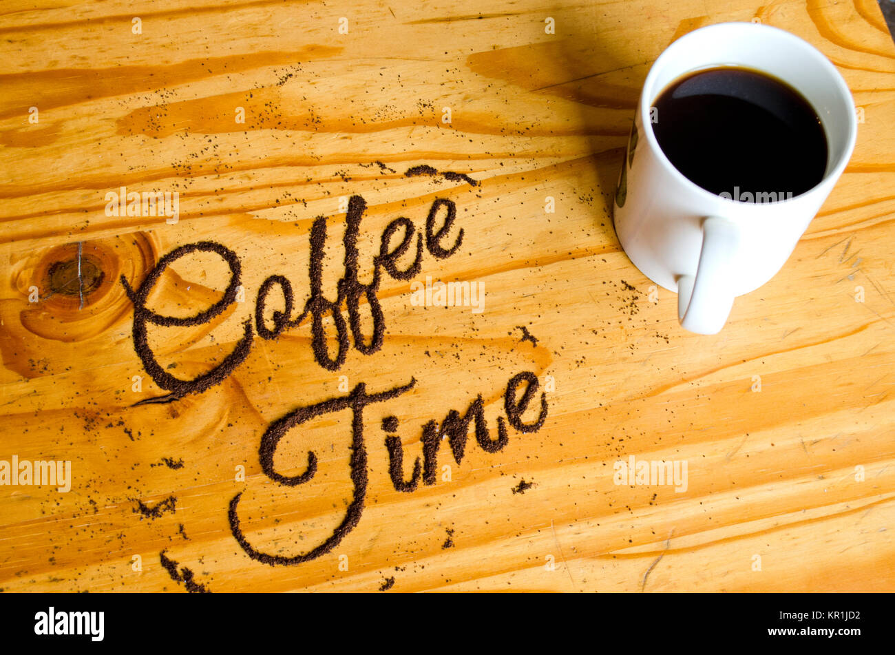 Coffee Time Type Design on Wooden Background Stock Photo - Alamy