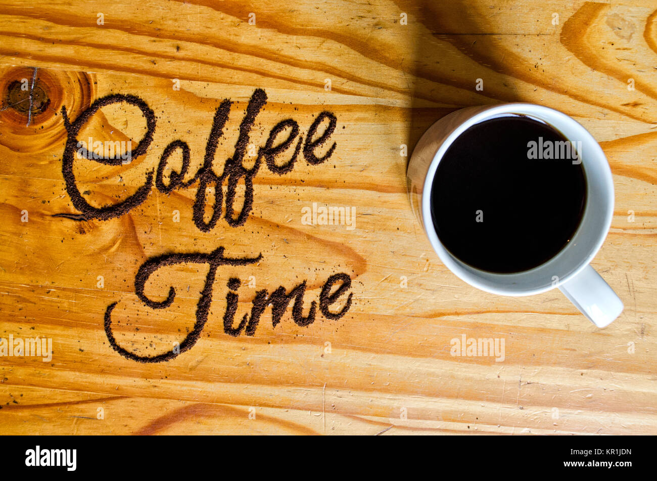 Coffee Time Type Design on Wooden Background Stock Photo - Alamy