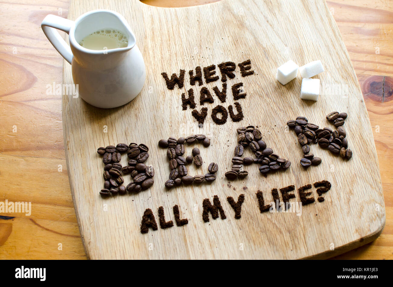 Coffee Bean Typography Design with Coffee Cup Stock Photo - Alamy