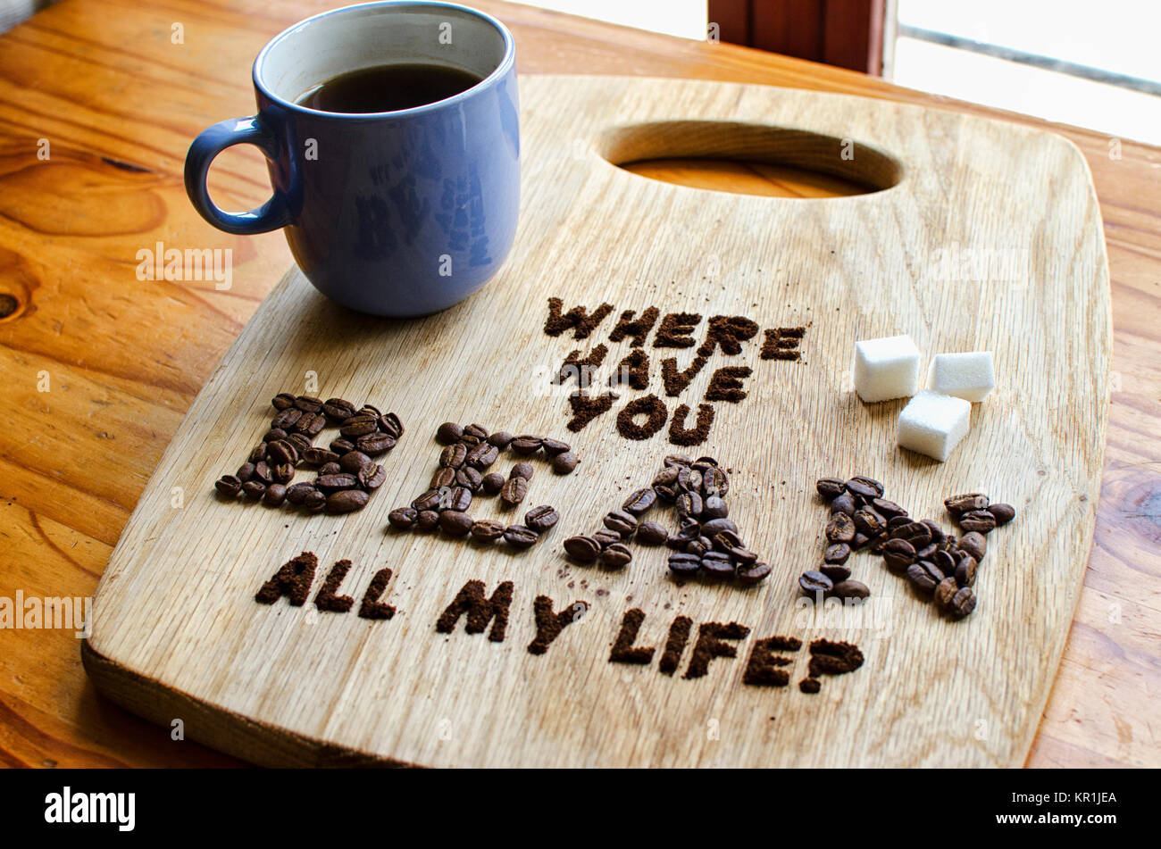 Coffee Bean Typography Design with Coffee Cup Stock Photo - Alamy