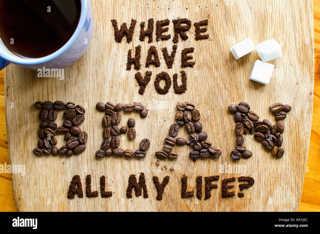 Coffee Bean Typography Design with Coffee Cup Stock Photo - Alamy