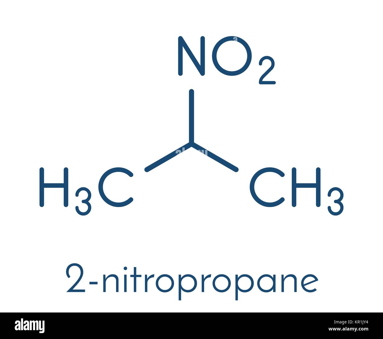 Nitropropane (2-nitropropane, 2-NP) chemical solvent molecule. Used as ...