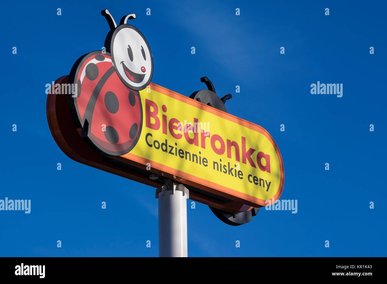 Sign of Biedronka, most popular Supermarket chain in Poland. In english ...