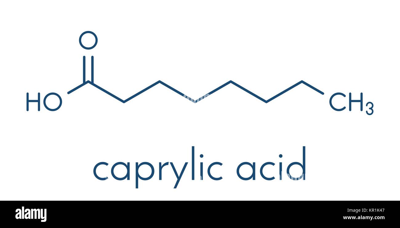 Caprylic (octanoic) acid molecule. Common saturated medium-chain fatty ...