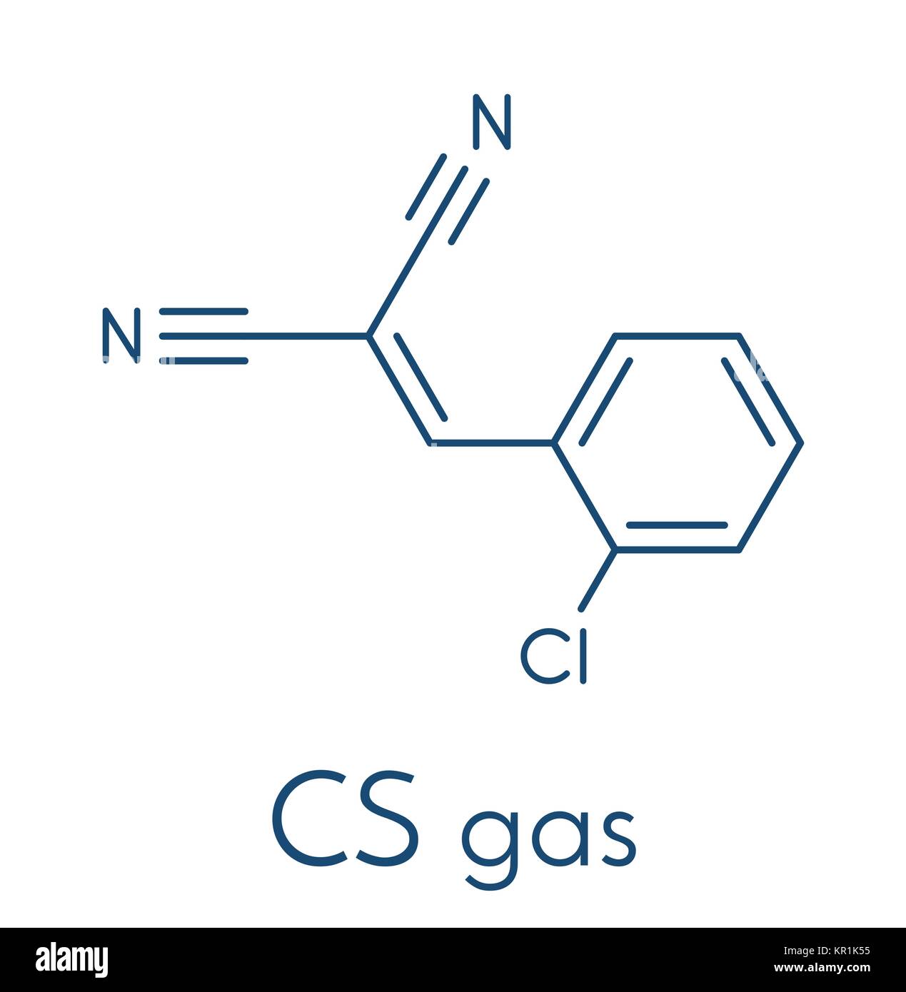 2-chlorobenzalmalononitrile tear gas (CS gas) molecule. Skeletal ...