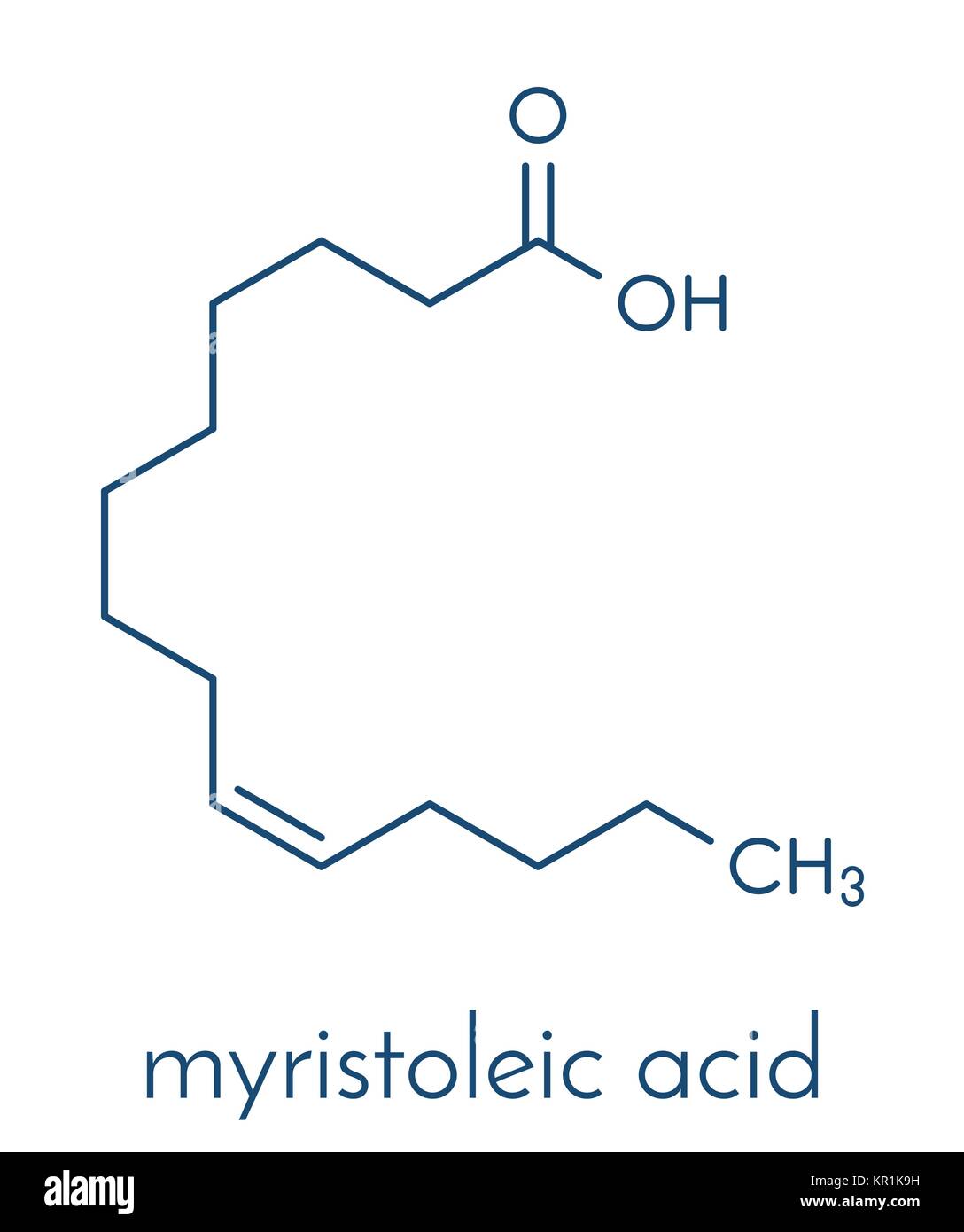 Myristoleic acid (omega-5) fatty acid molecule. Skeletal formula Stock ...